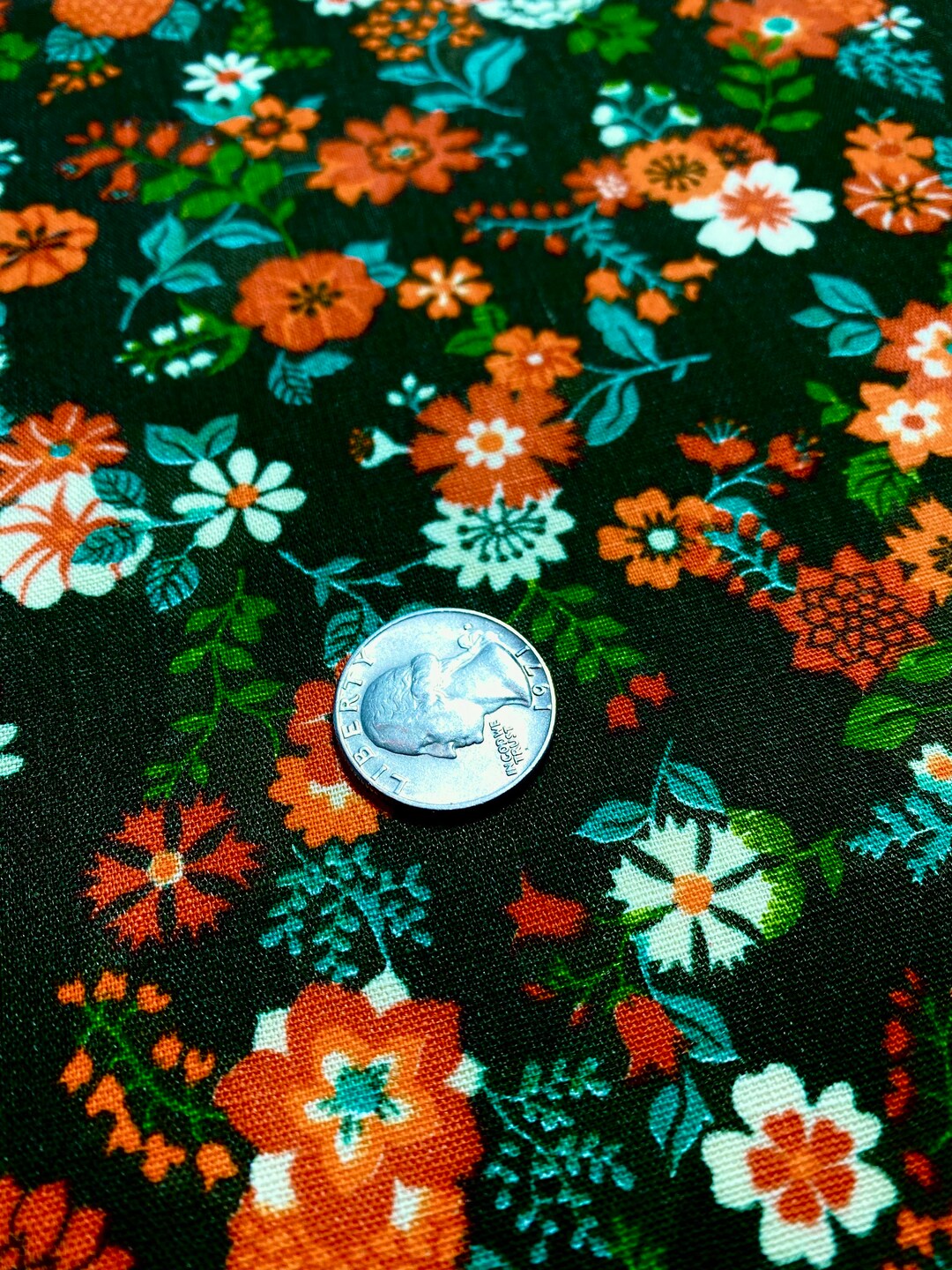 70s Flower Power Boho Fabric-orange,turquoise,brown Floral Fabric ...