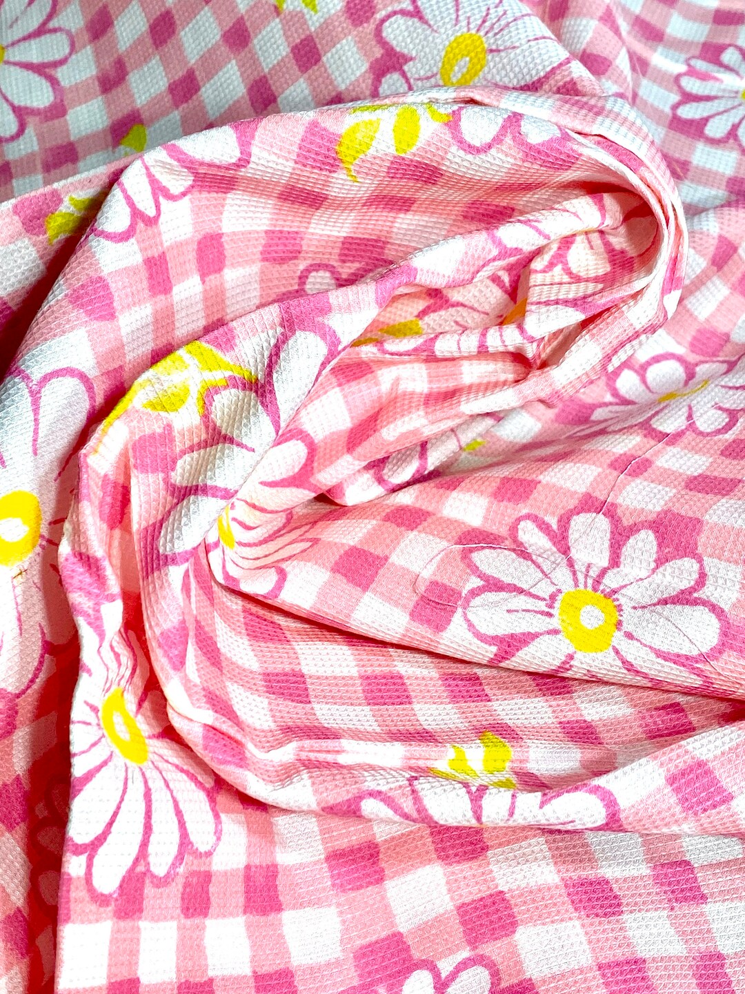 Vintage Bright Pink Pique Checked Daisy Fabric-cotton Fabric-daisy ...