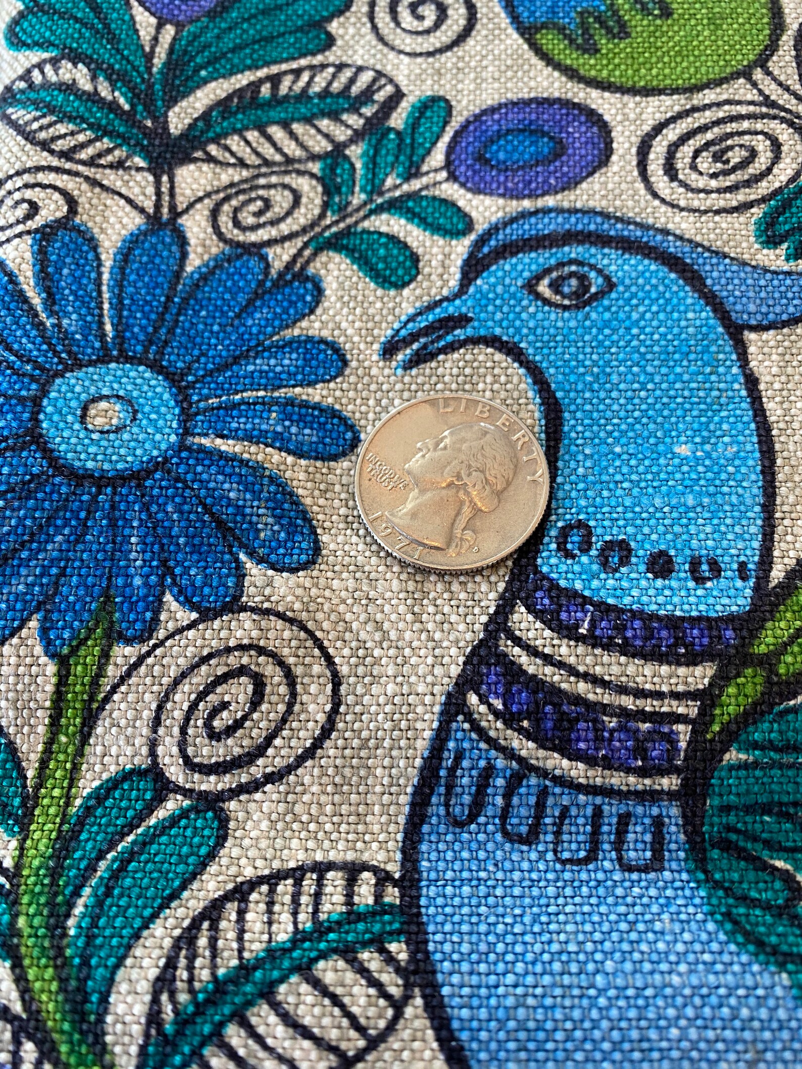 1970s Peacock Fabric-vintage Linen Fabric-blue Peacock Fabric-linen ...