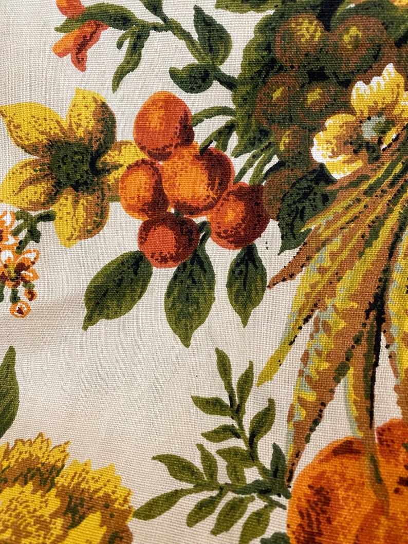 1970s Large Pheasant Bird Floral Design Fabric-vintage Fabric-linen ...