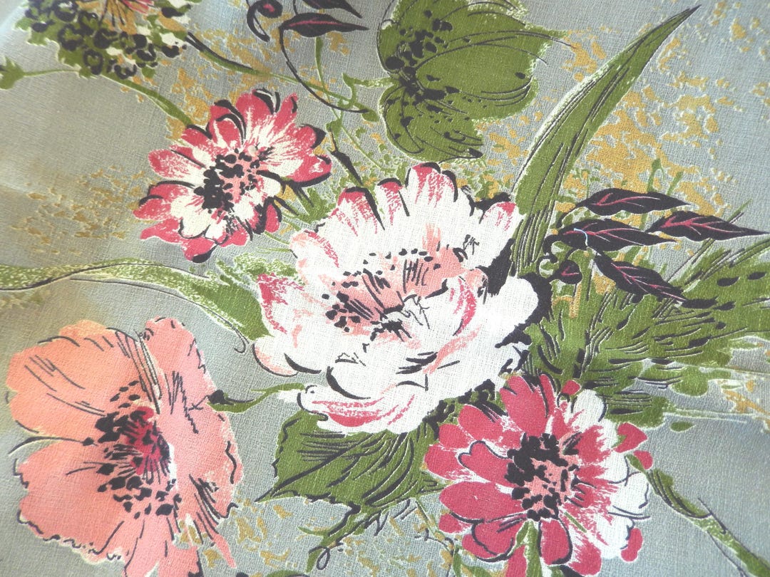 Vintage Floral Bark Cloth: 1950s Mid-century Fabric (1 1/2 Yards) - Etsy