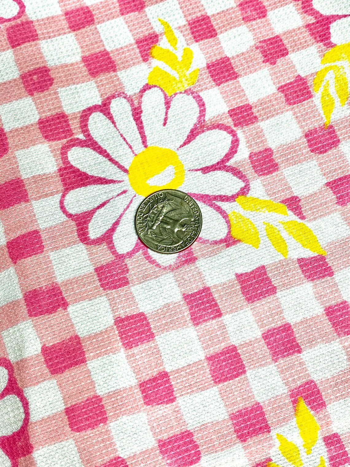 Vintage Bright Pink Pique Checked Daisy Fabric-cotton Fabric-daisy ...