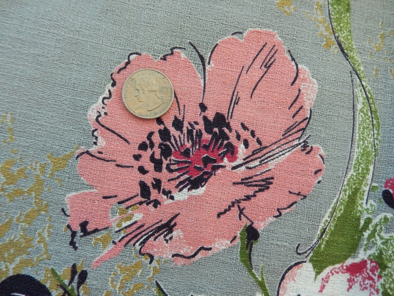 Vintage Floral Bark Cloth: 1950s Mid-century Fabric (1 1/2 Yards) - Etsy