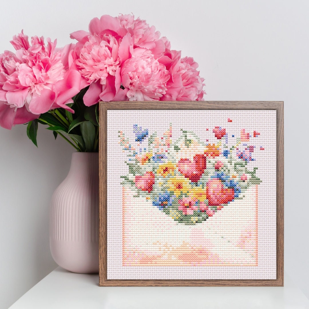 Floral Design PDF Pattern Cross Stitch Embroidery Valentines Day Gift ...