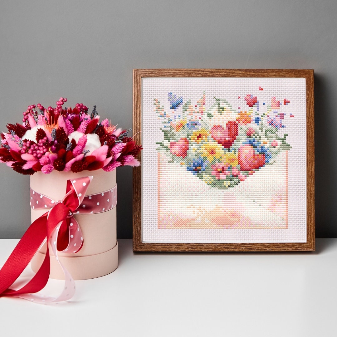 Floral Design PDF Pattern Cross Stitch Embroidery Valentines Day Gift ...