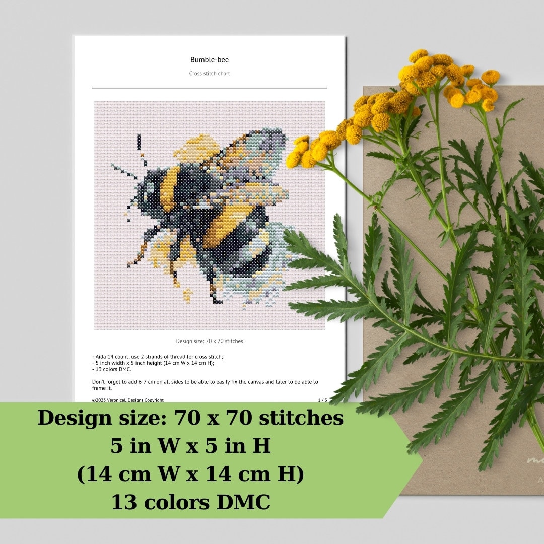 Bumble Bee Cross Stitch PDF Pattern Summer Embroidery Bumble Bee ...