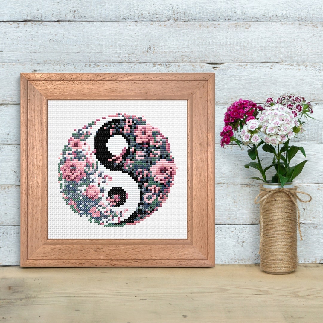 Yin Yang Cross Stitch PDF Pattern Floral Embroidery Yin Yang Handmade ...