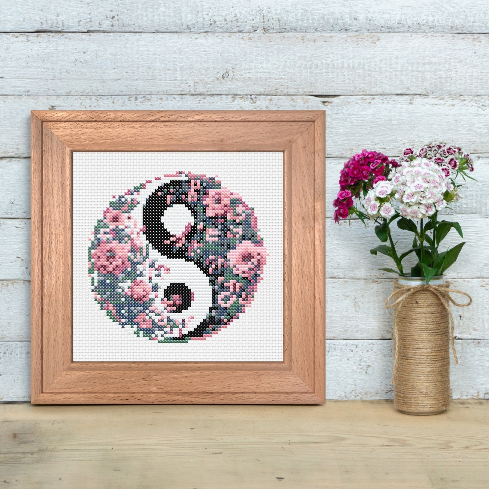 Yin Yang Cross Stitch PDF Pattern Floral Embroidery Yin Yang Handmade ...