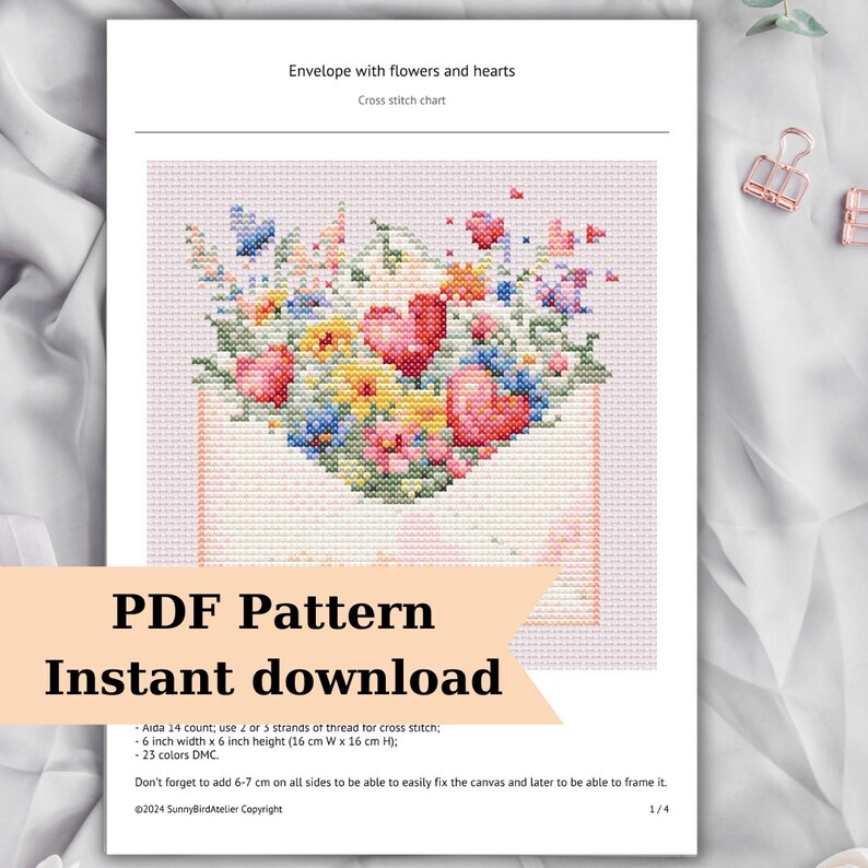 Floral Design PDF Pattern Cross Stitch Embroidery Valentines Day Gift ...