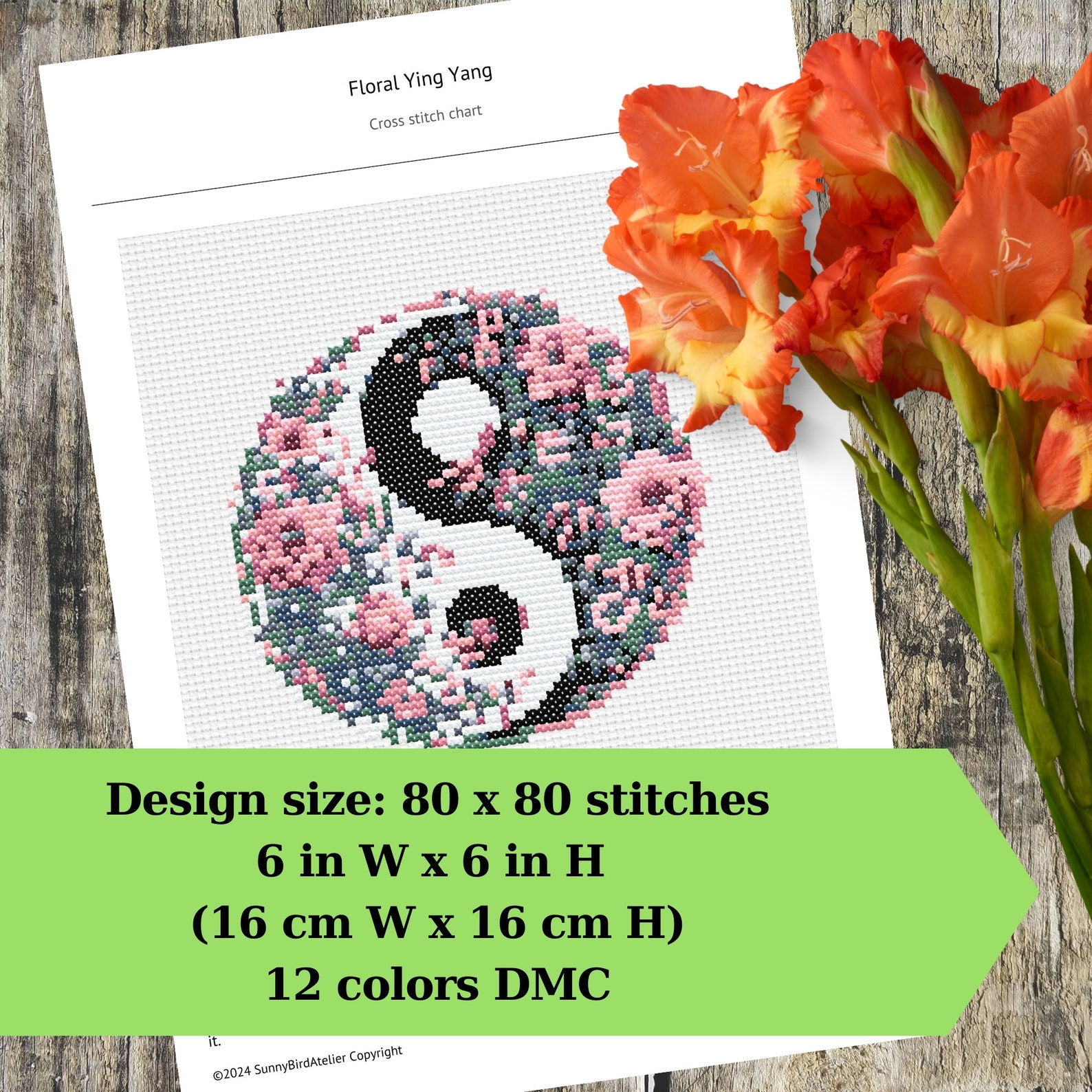 Yin Yang Cross Stitch PDF Pattern Floral Embroidery Yin Yang Handmade ...