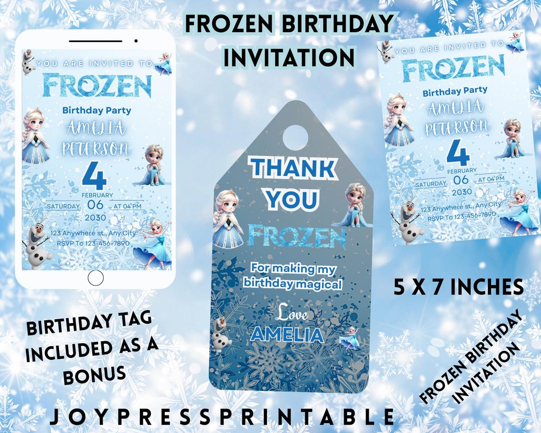 Frozen Birthday Invitation and Thank You Tag, Frozen Party Invitation ...