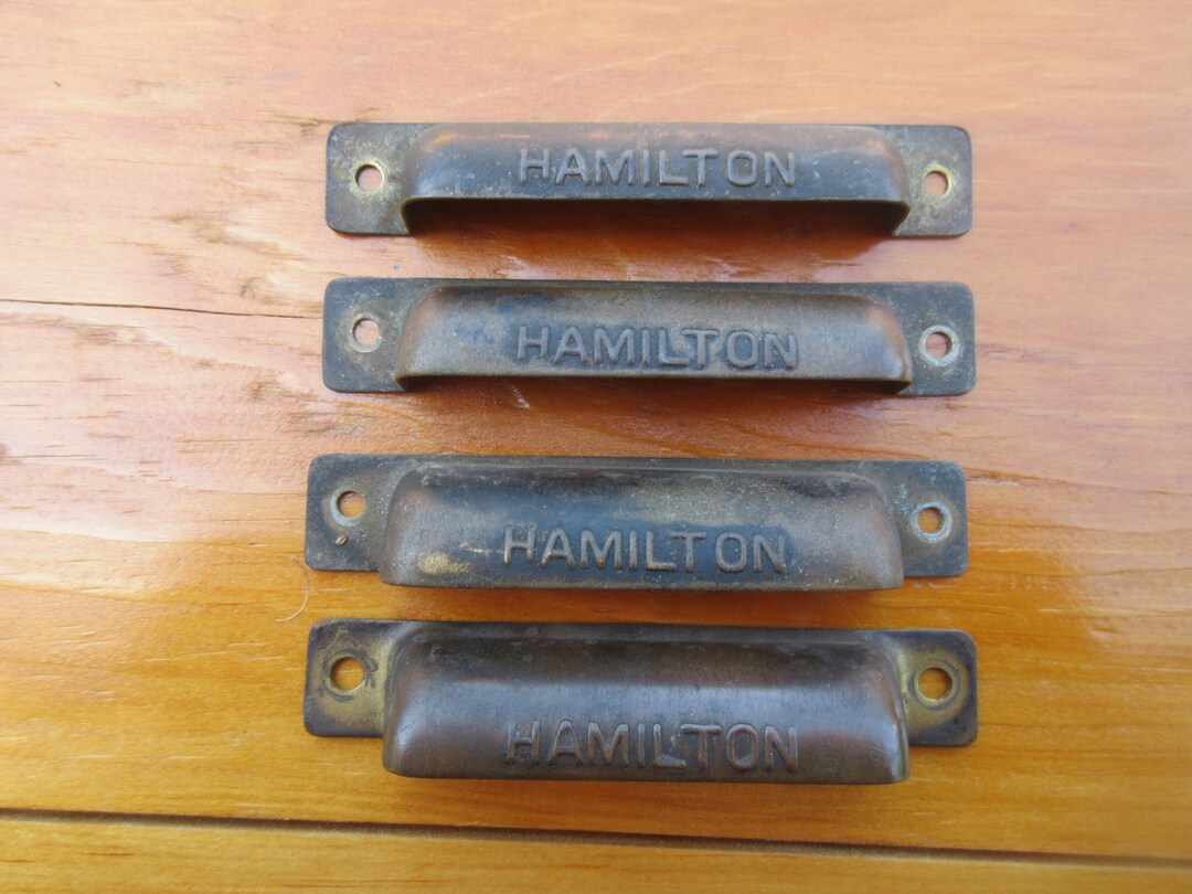 4 Antique Hamilton Brass Bin Pull, Drawer Pull, Case Pull Z3 - Etsy