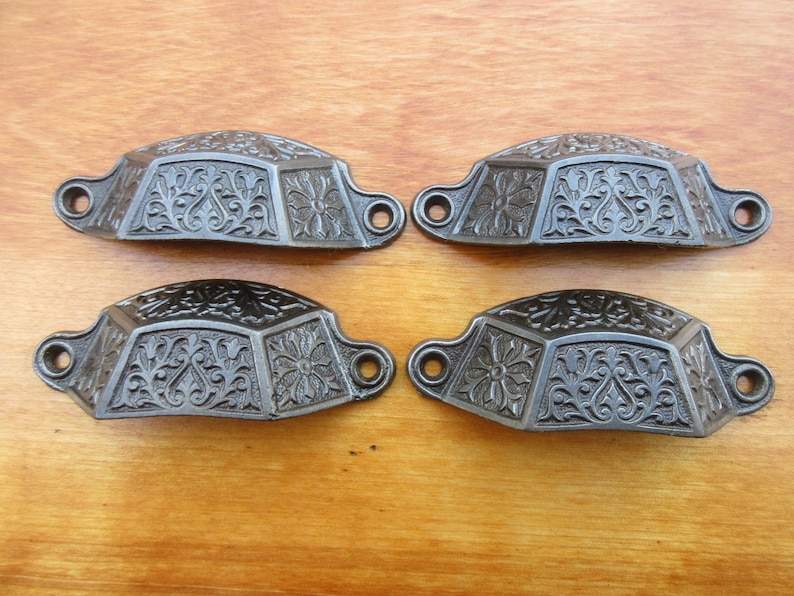 4 Antique Cast Iron Bin Pull Drawer Pull Case Pull Ca. 1900 - Etsy