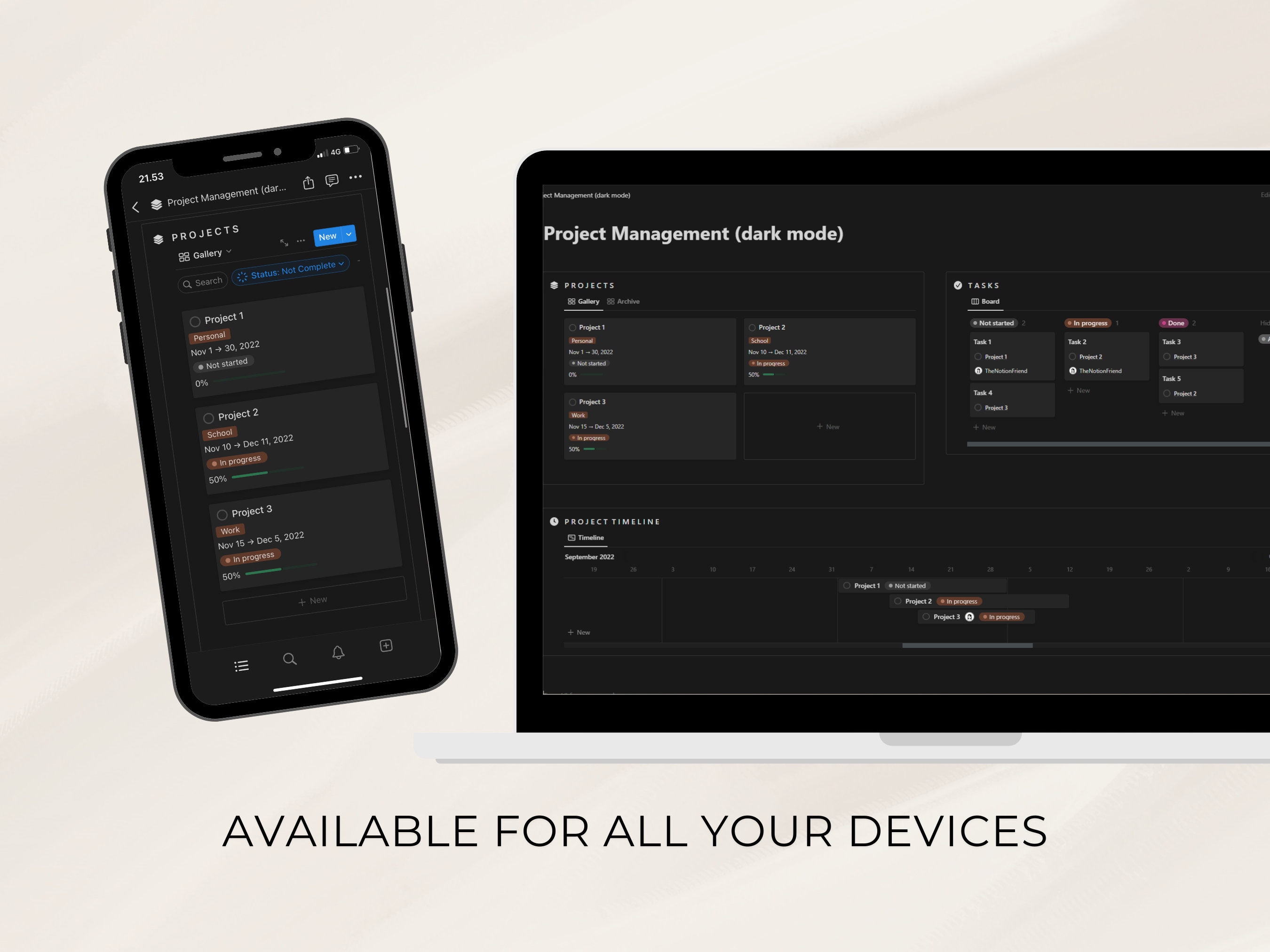 Notion Template Project Manager Dark Mode | Notion Dashboard, All in ...