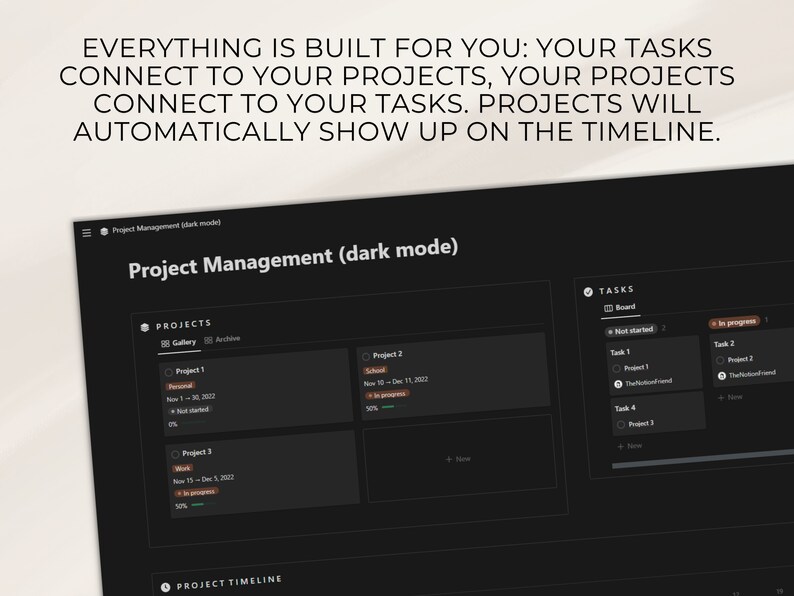 Notion Template Project Manager Dark Mode | Notion Dashboard, All in ...