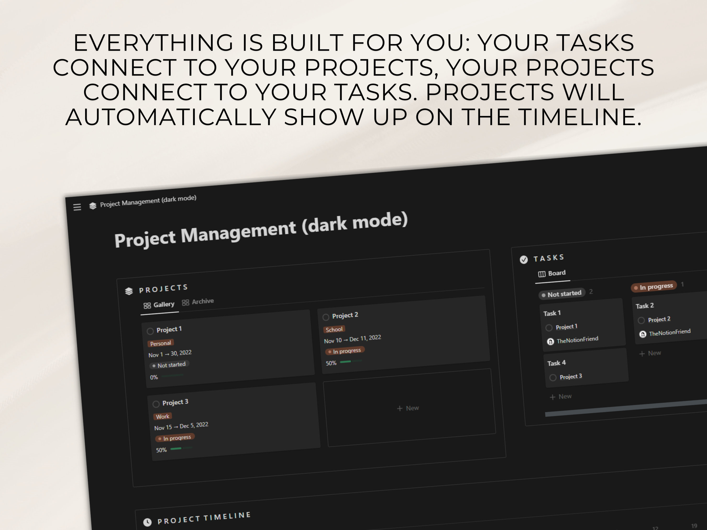Notion Template Project Manager Dark Mode | Notion Dashboard, All in ...