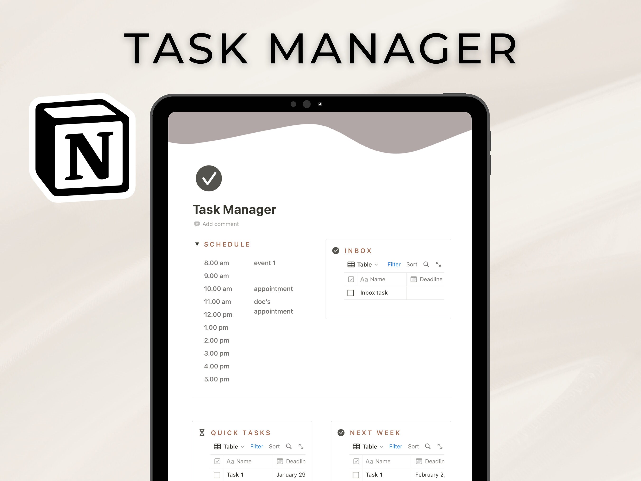 Notion Template Task Manager Notion Planner Project - Etsy
