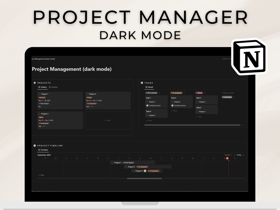Notion Template Project Manager Dark Mode | Notion Dashboard, All in ...
