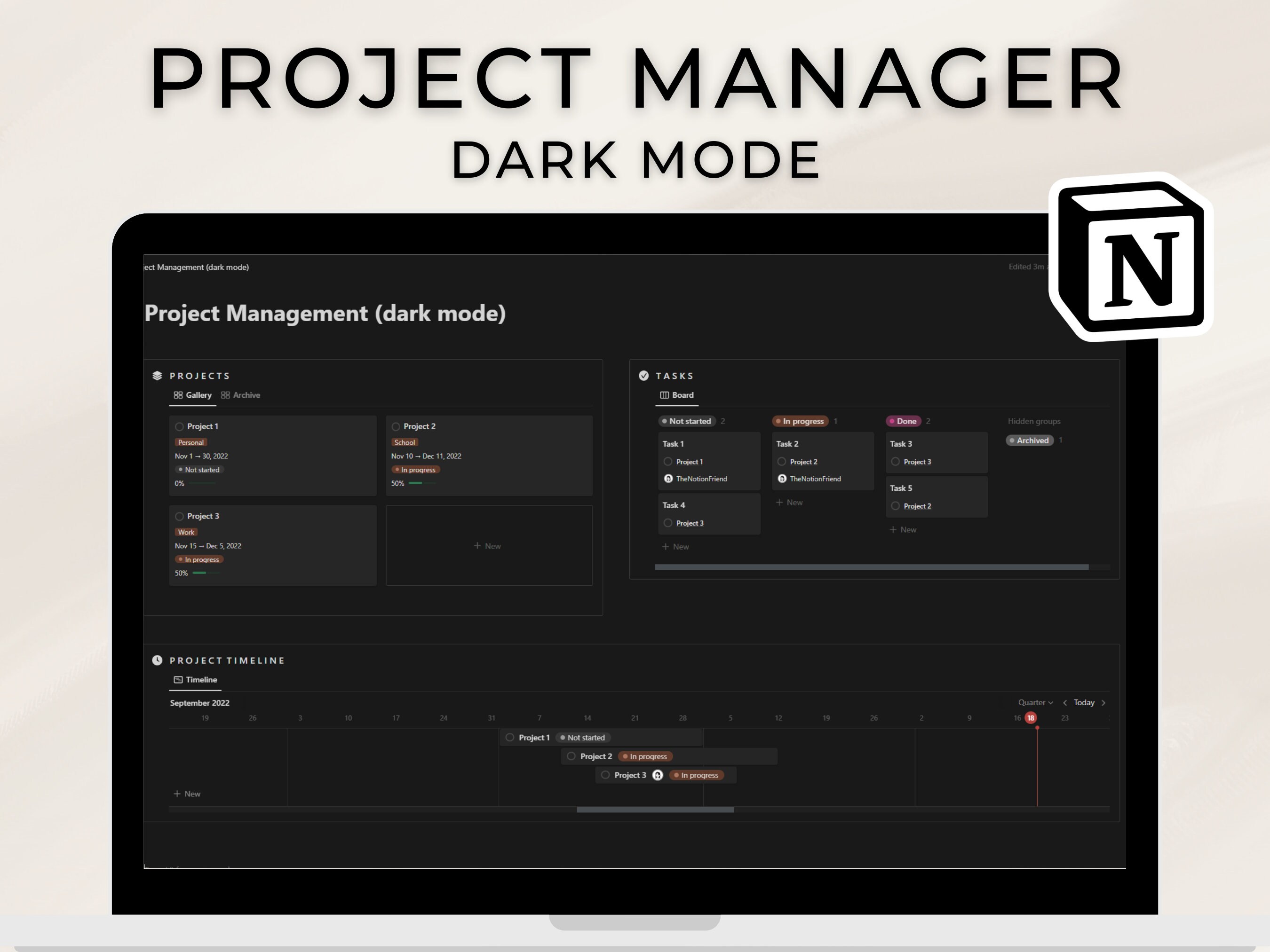 Notion Template Project Manager Dark Mode | Notion Dashboard, All in ...