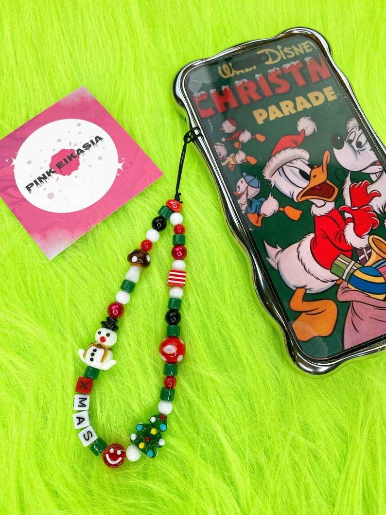 Christmas Phone Charm Strap, Christmas Gift, iPhone Accessories, Bead ...