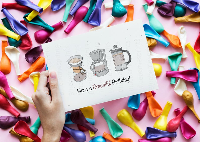 Watercolor Coffee Birthday Card Brewtiful Coffee Lover Pun Card Cafe - Etsy