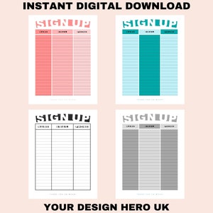 Printable Sign up Sheet Minimal and Simple Sign up Sheet 4 - Etsy
