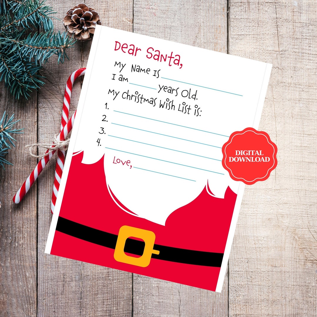 Carta imprimible a Santa, Dibujo a Santa, Carta de Navidad de Santa ...