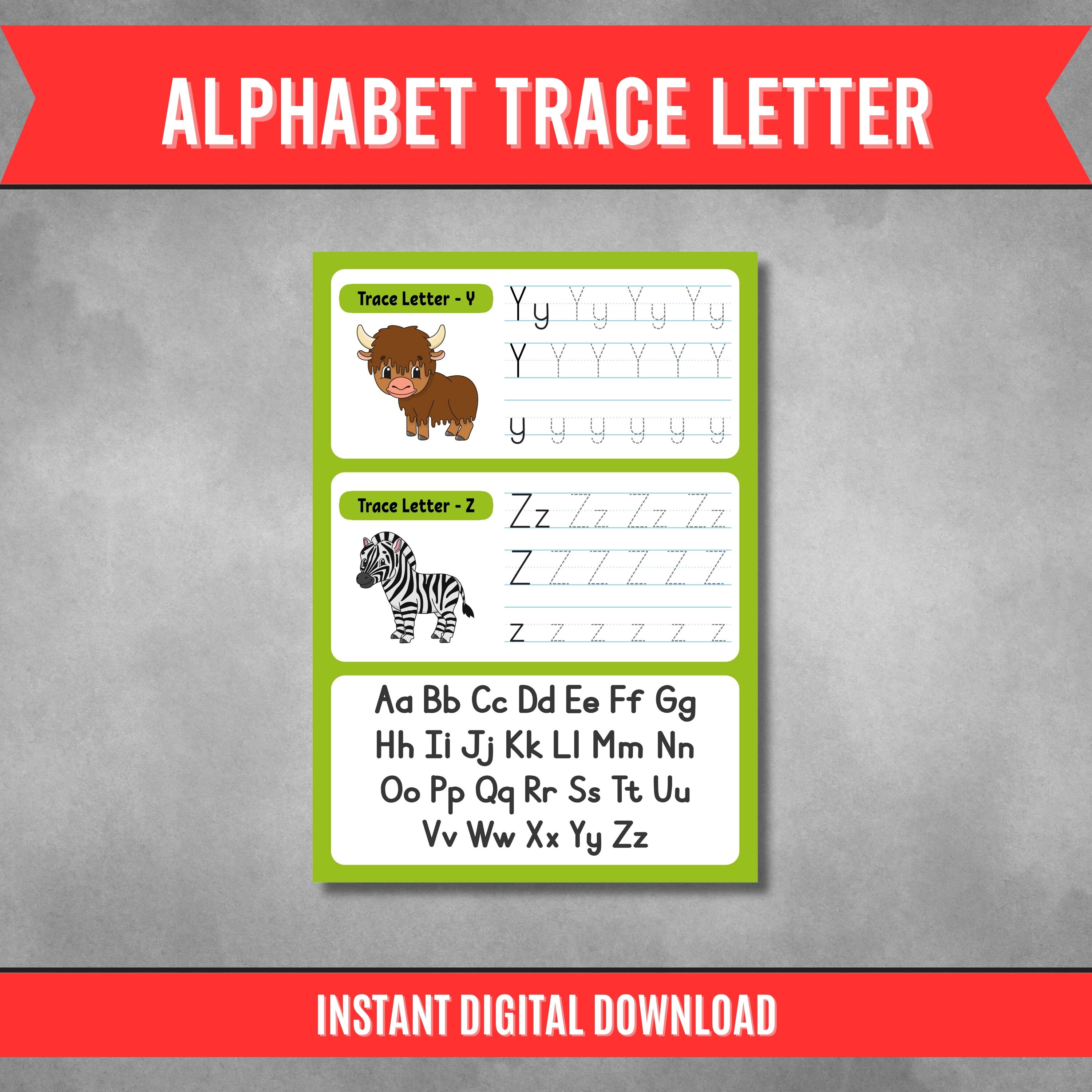 Trace Letter Alphabet Trace Worksheet A-Z. ABC Kindergarten - Etsy