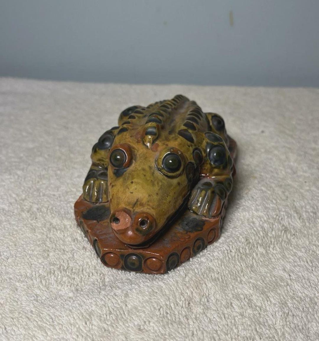 Spotted Gator Pottery Folk Art James Joseph Nyeste Alligator Redware ...
