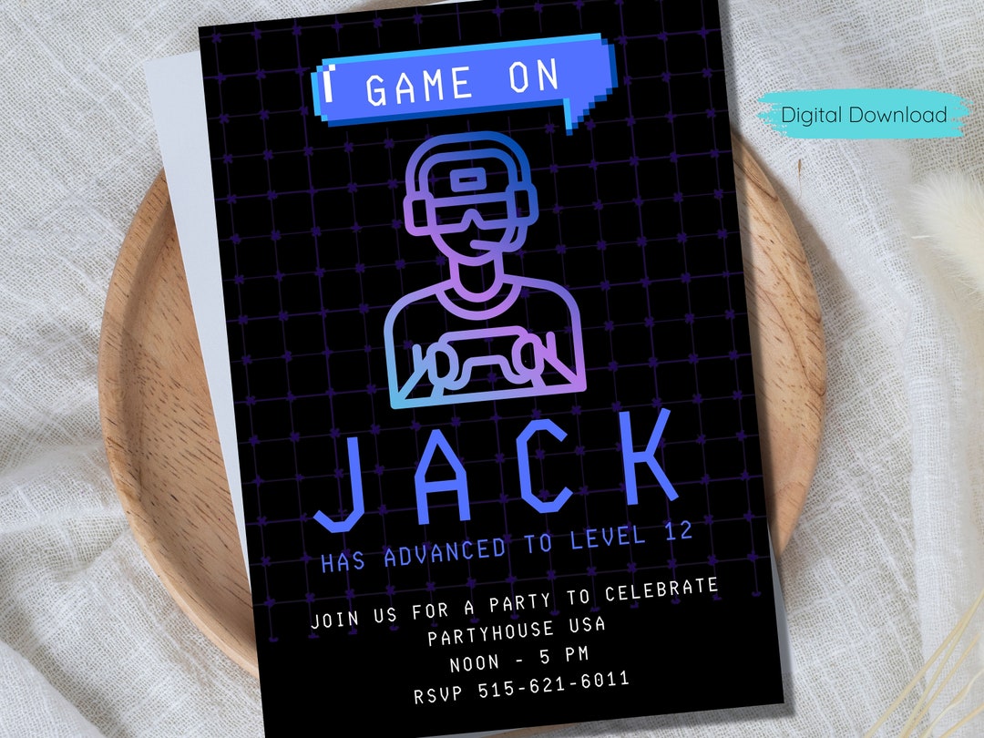 EDITABLE Video Game Party Invitation, Gamer Birthday Invite, Green Glow ...