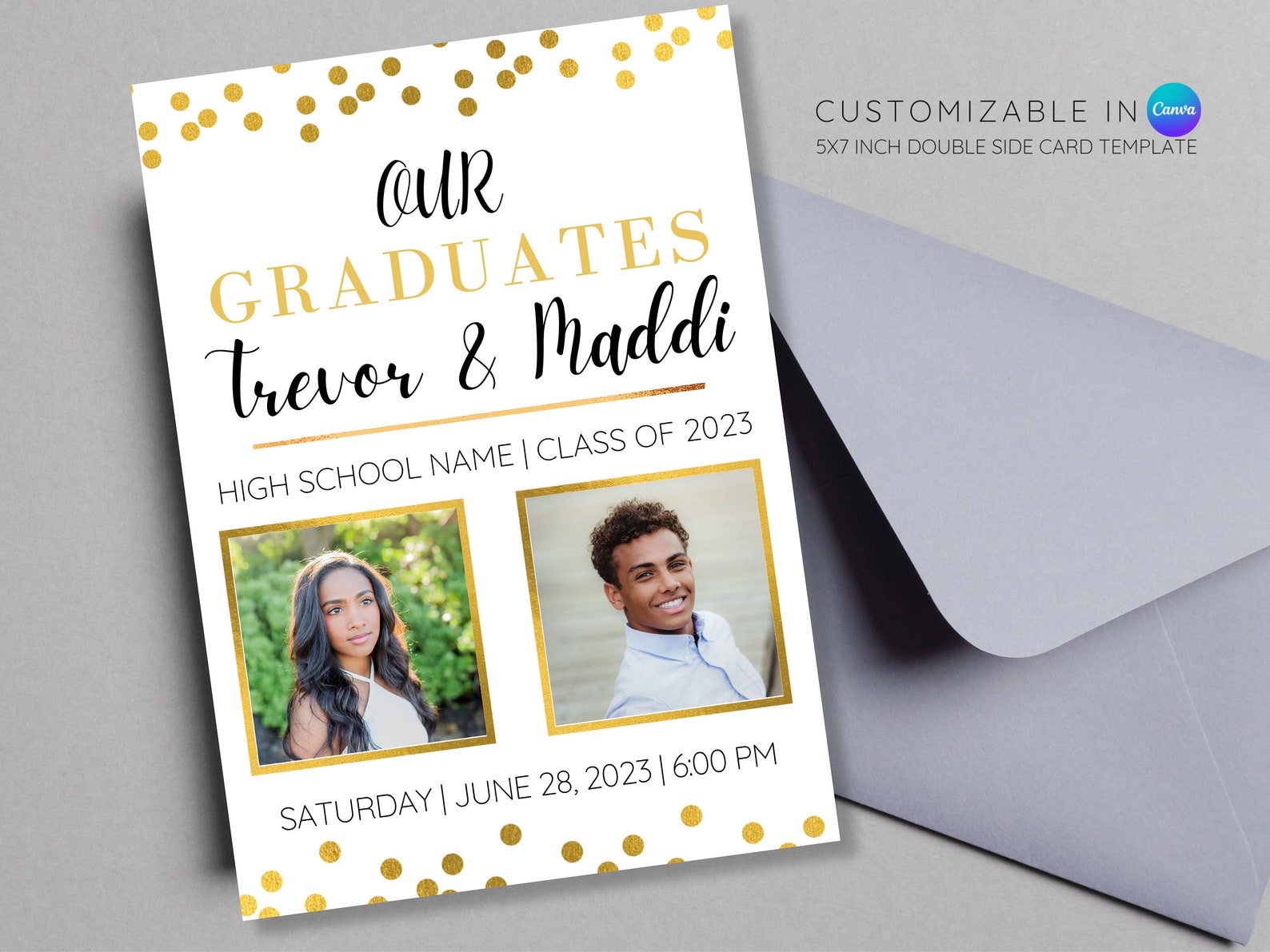 Twin Senior Announcement, Class of 2023, Graduation Card Template, Grad ...