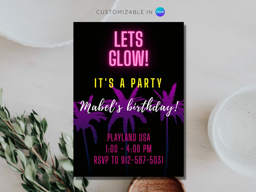 Neon Birthday Invitation Template, Glow Party Invitation Instant ...