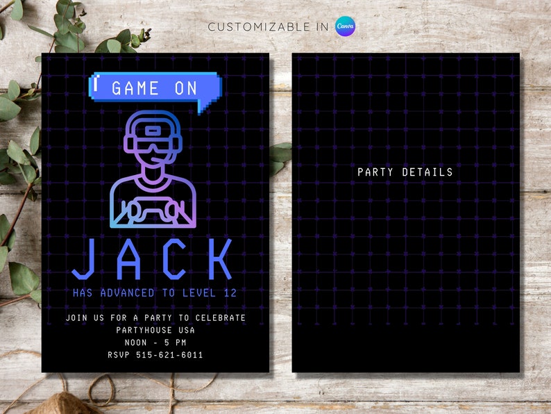 EDITABLE Video Game Party Invitation, Gamer Birthday Invite, Green Glow ...