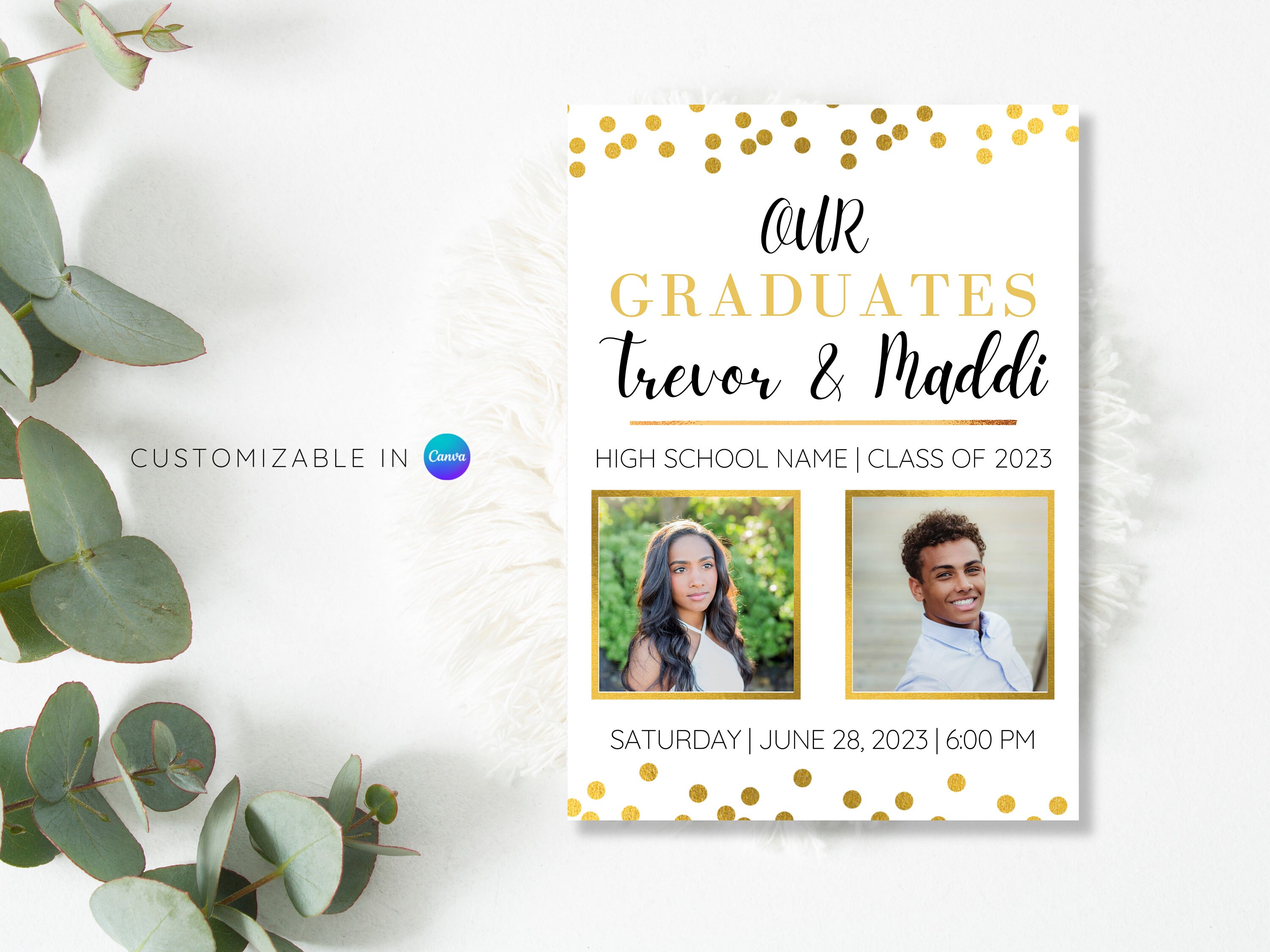 Twin Senior Announcement, Class of 2023, Graduation Card Template, Grad ...