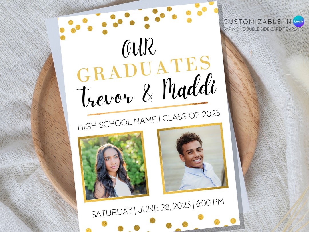 Twin Senior Announcement, Class of 2023, Graduation Card Template, Grad ...