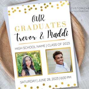 Twin Senior Announcement, Class of 2023, Graduation Card Template, Grad ...