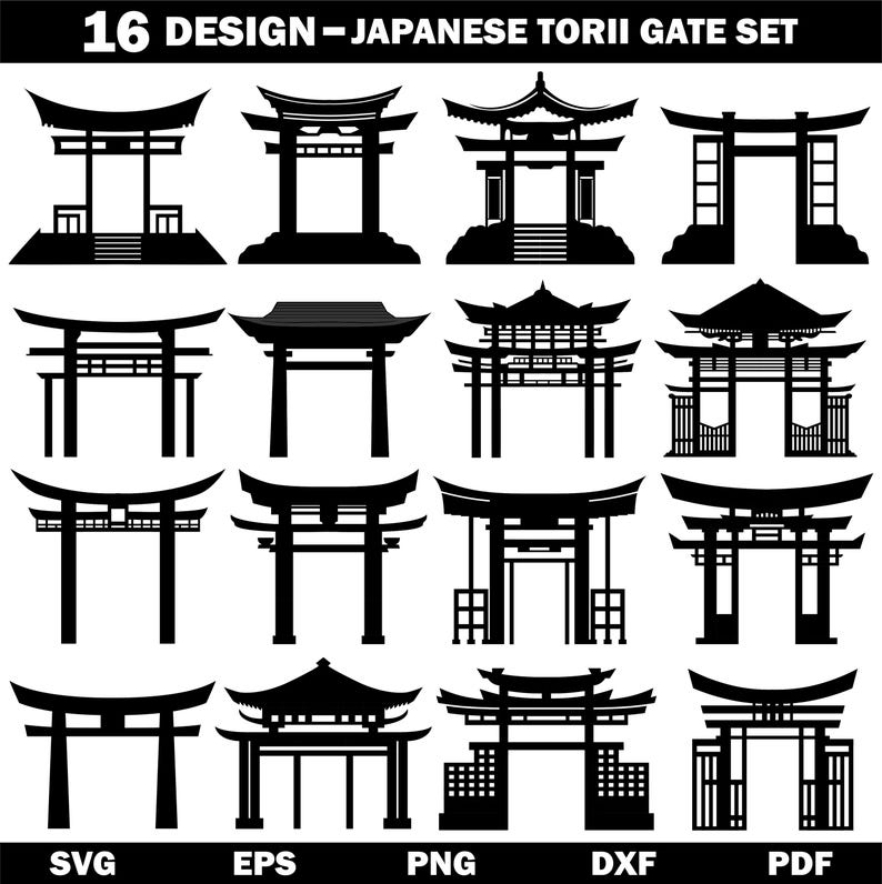 16 Torii Gate SVG Bundle, Torii Gate Castle Silhouette, Torii Gate ...