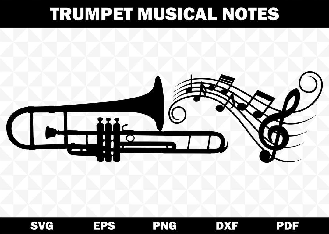 Trumpet With Musical Notes SVG, Trombone Clipart, Trumpet Sound Waves ...