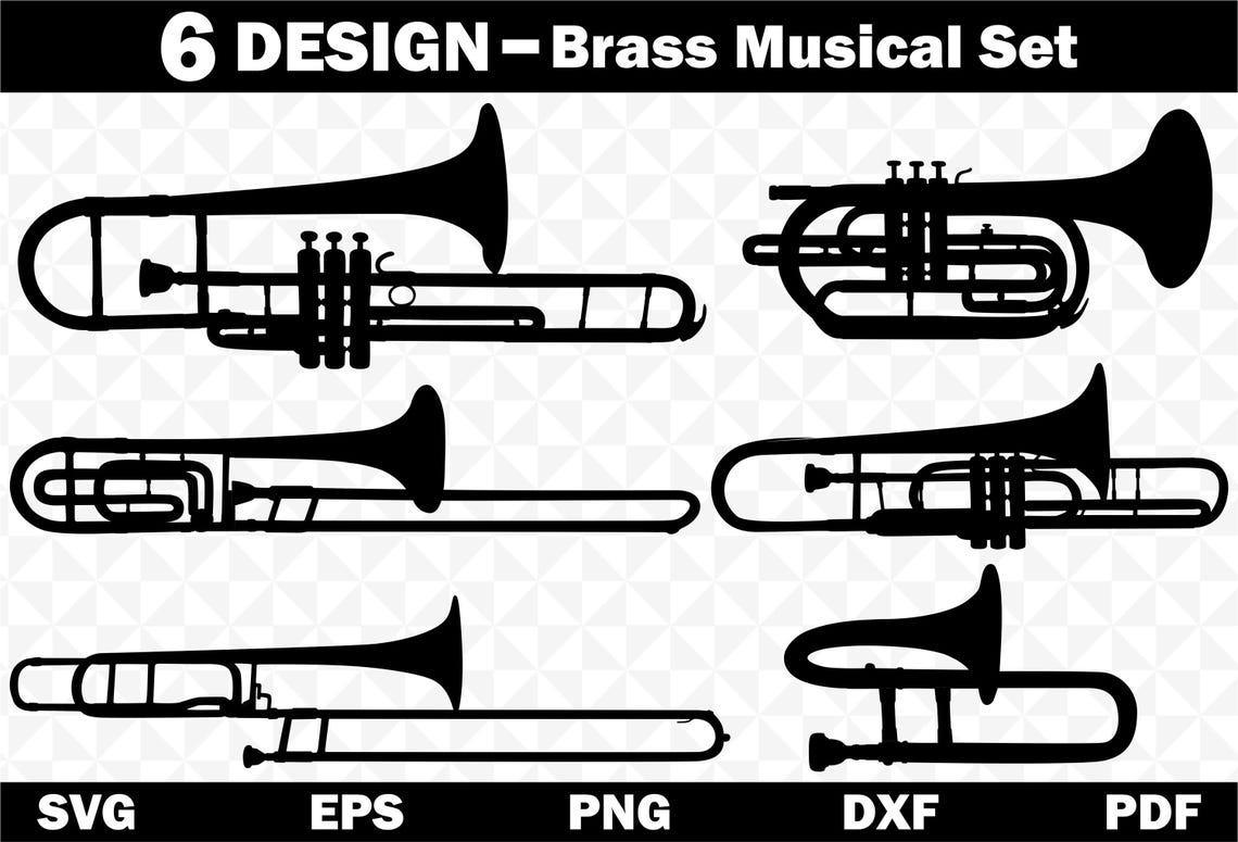 Trumpet SVG Bundle, Trombone Silhouette, Trumpet Clipart, Brass Musical ...