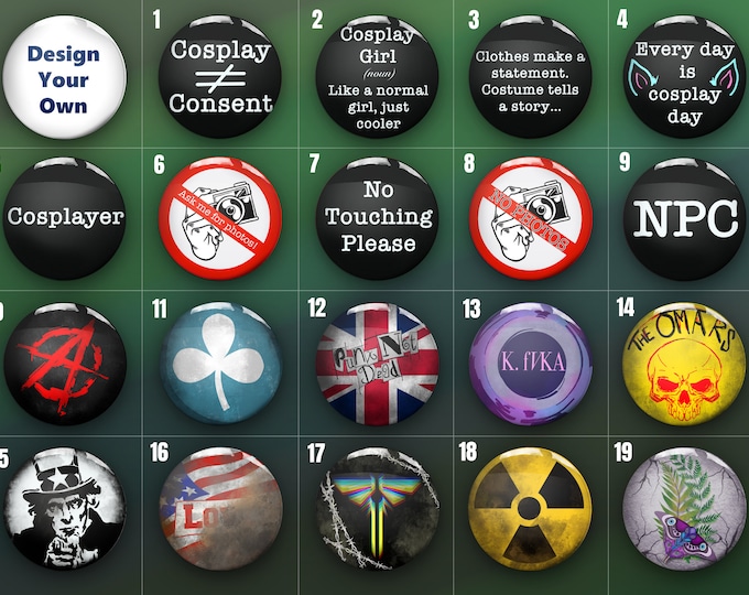 Cosplayer Convention Metal Pin Back Badges/buttons Set of 9 - Etsy