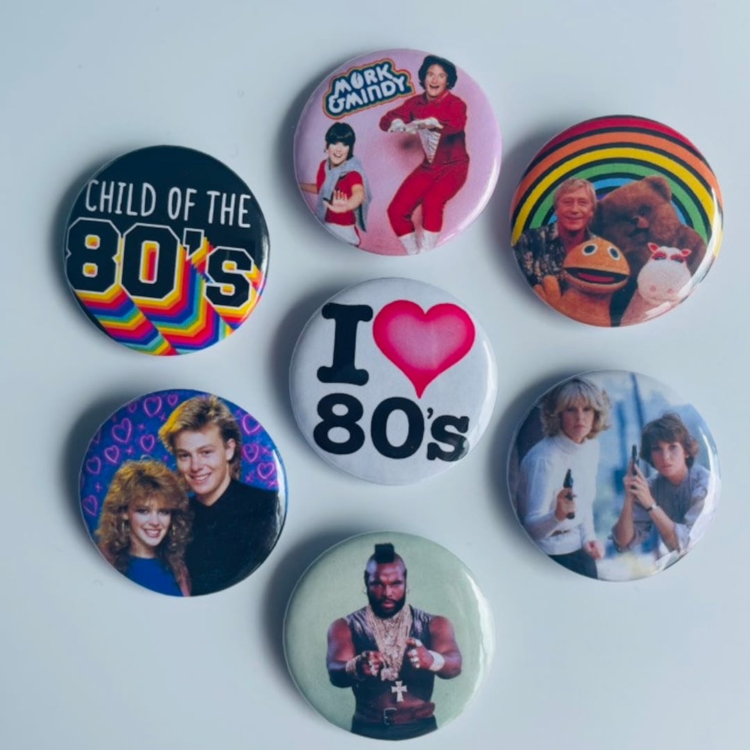 80's Pin Badges | 80s TV Set 0f 7 | Nostalgia | 80s Party Costume Gift ...