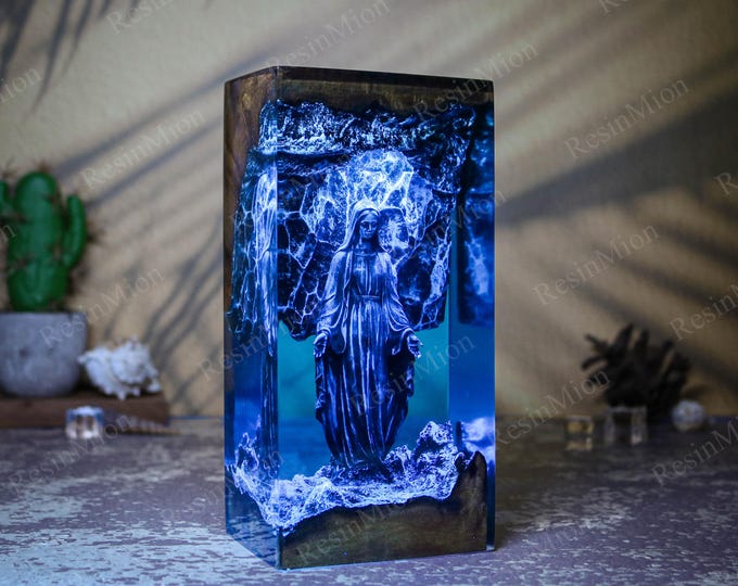 Blessed Mother Resin Wood Lamp,virgin Mary, Christian Art,christian ...