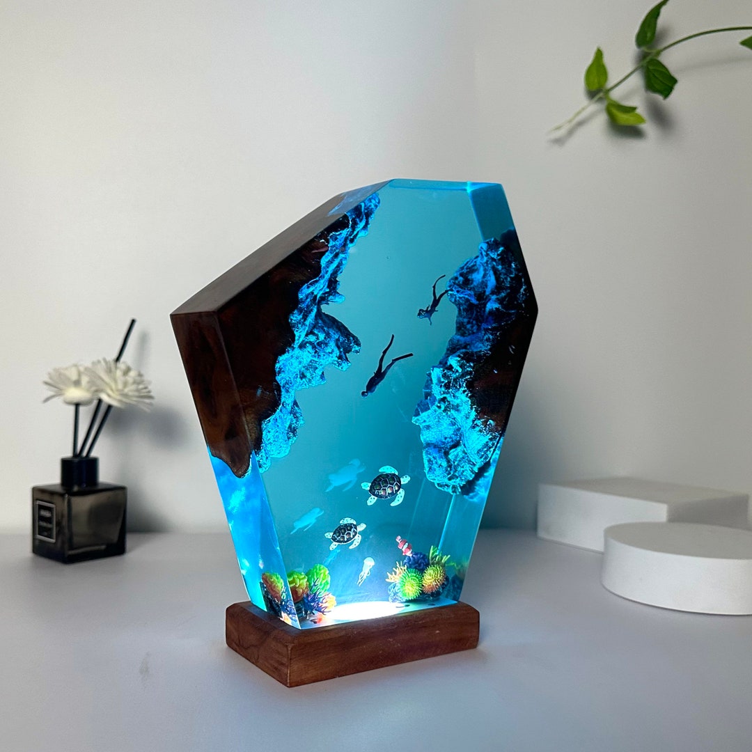 Daddy/mother Turtle and Baby Turtle Resin Wood Lamp, Epoxy Resin Lamp ...