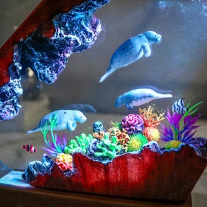 Manatee Family Resin Wood Lamp, Resin Art,minimalist Decor,gift for ...