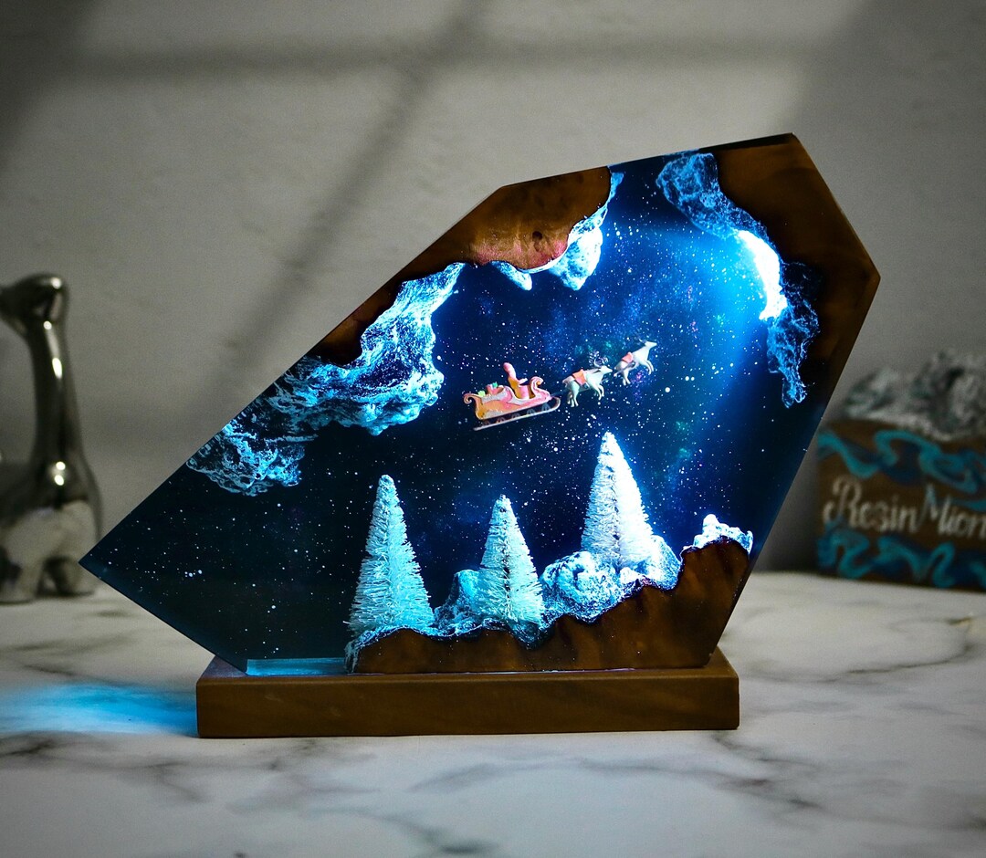 Epoxy Resin Winter Forest Bedroom Lamp, Winter Forest and Santa Claus ...