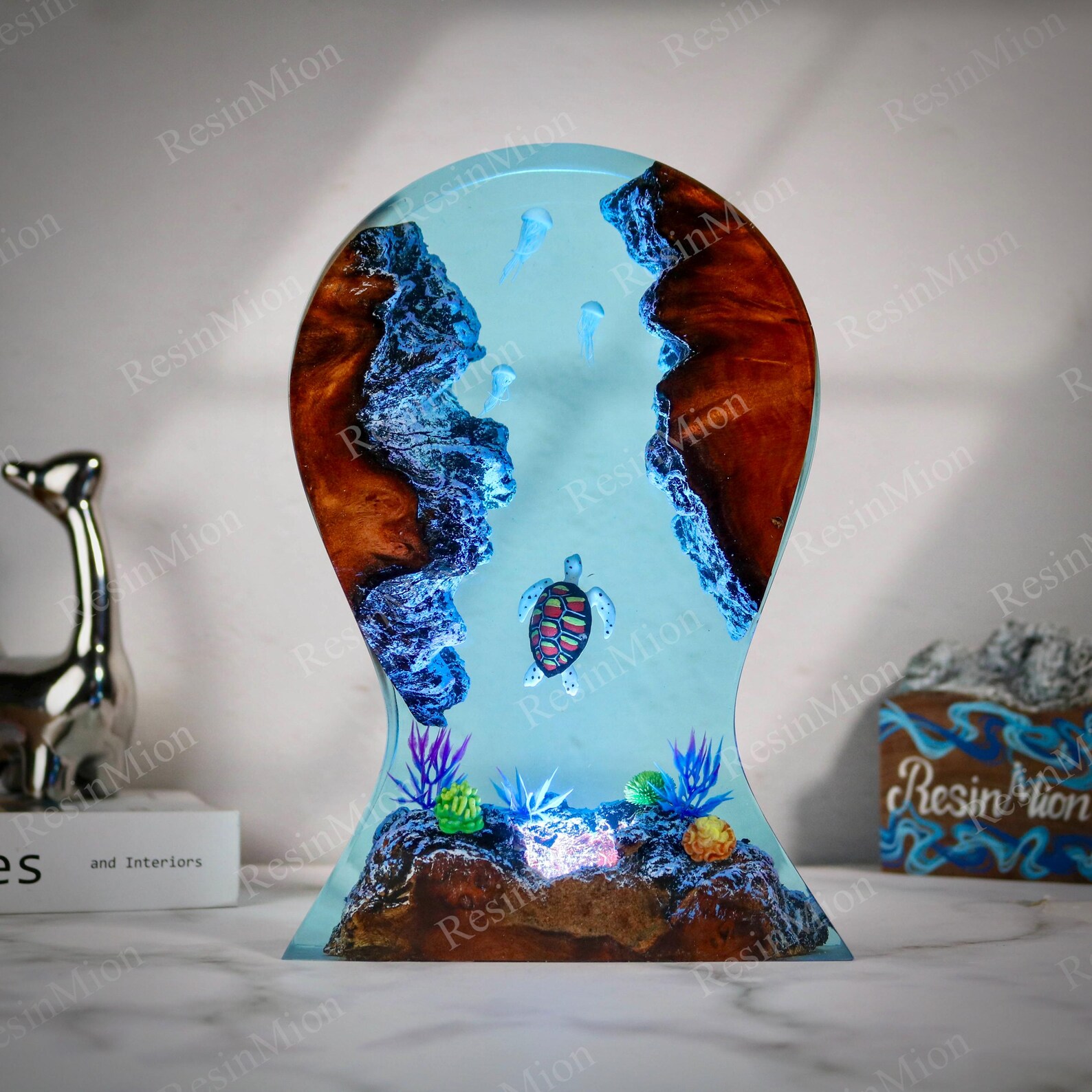 Epoxy Resin Lamp,whale Shark and Divers Headphone Stand,resin Art Lamp ...