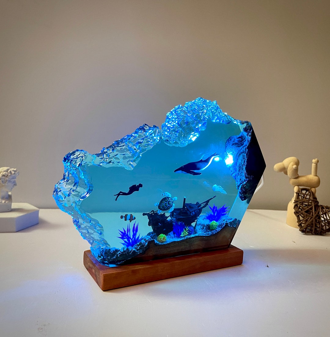Epoxy Resin Wood Lamp,humpback Whale and Turtle Night Light,scuba ...
