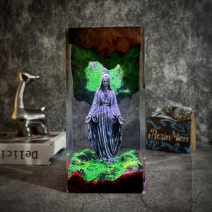 Blessed Mother Resin Wood Lamp,virgin Mary, Christian Art,christian ...