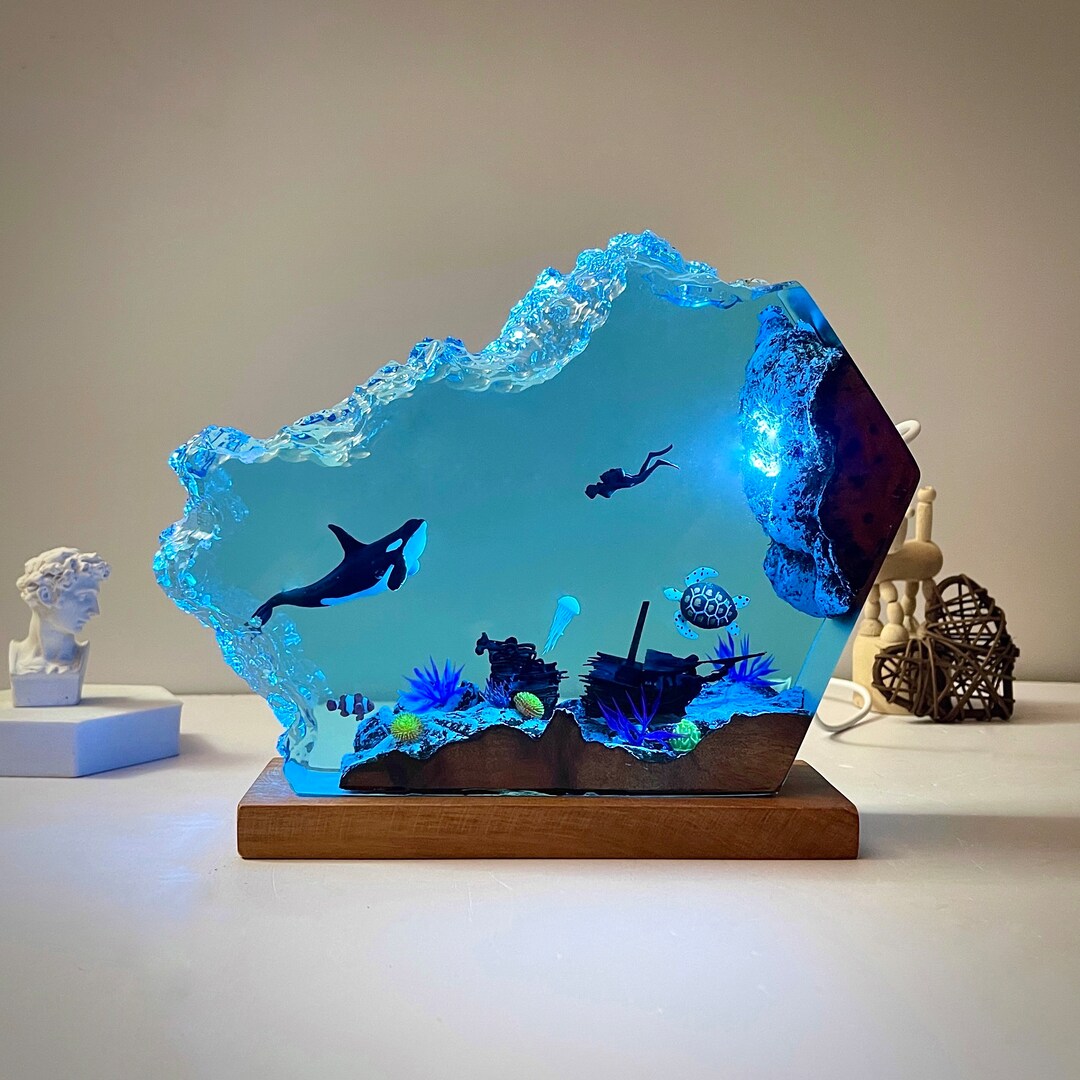 Orca Whale and Turtle Resin Wood Lamp ,killer Whale Resin Lamp,handmade ...