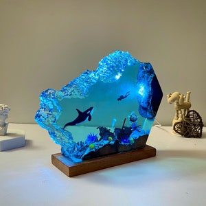Orca Whale and Turtle Resin Wood Lamp ,killer Whale Resin Lamp,handmade ...